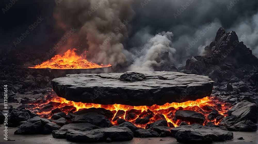Fire lava podium rock volcano background product magma display 3d scene ...