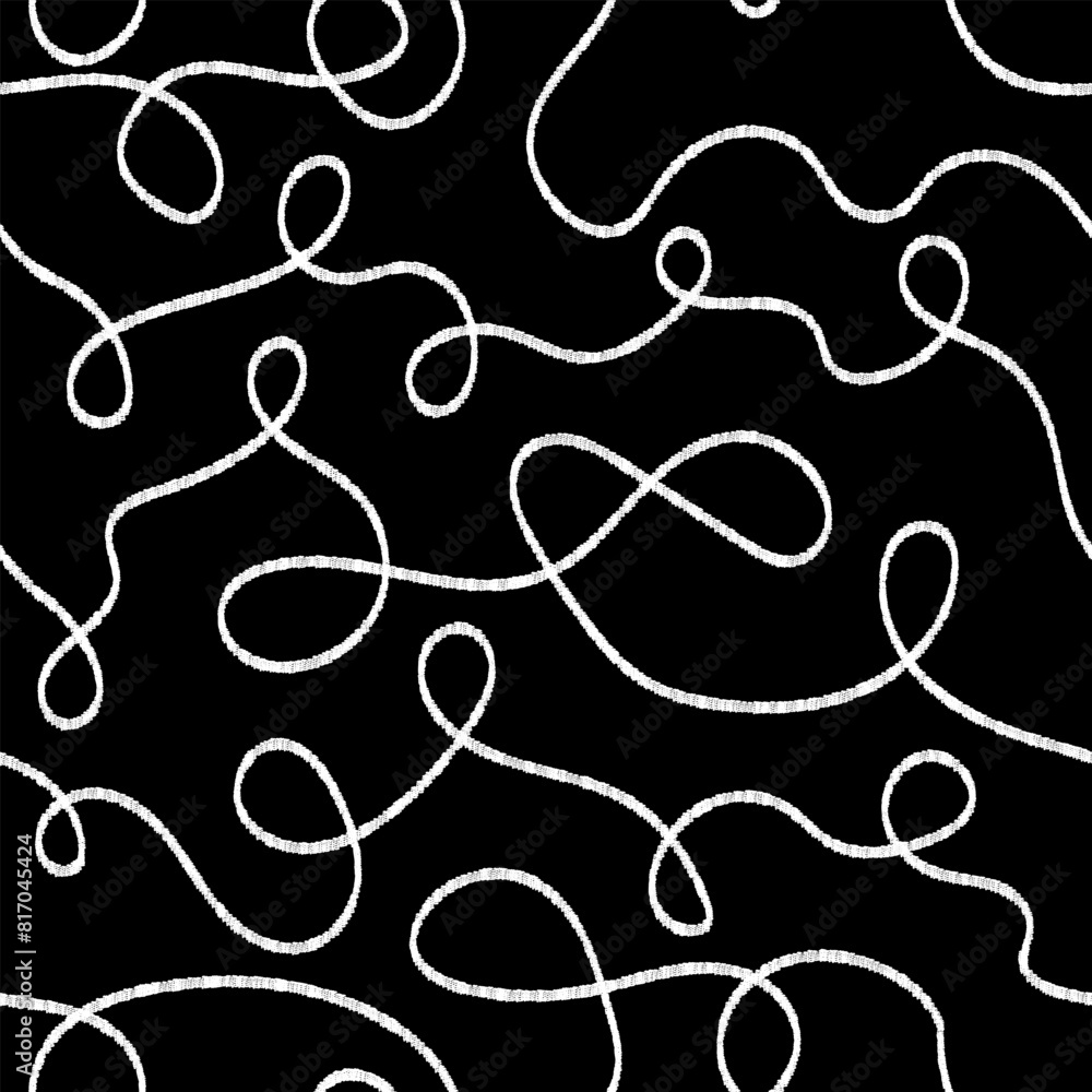 Curve line doodle seamless pattern. Abstract squiggly modern background ...