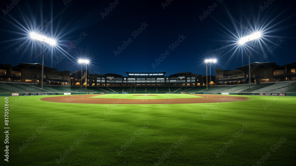 Illuminated baseball field at night with modern grandstands Stock ...