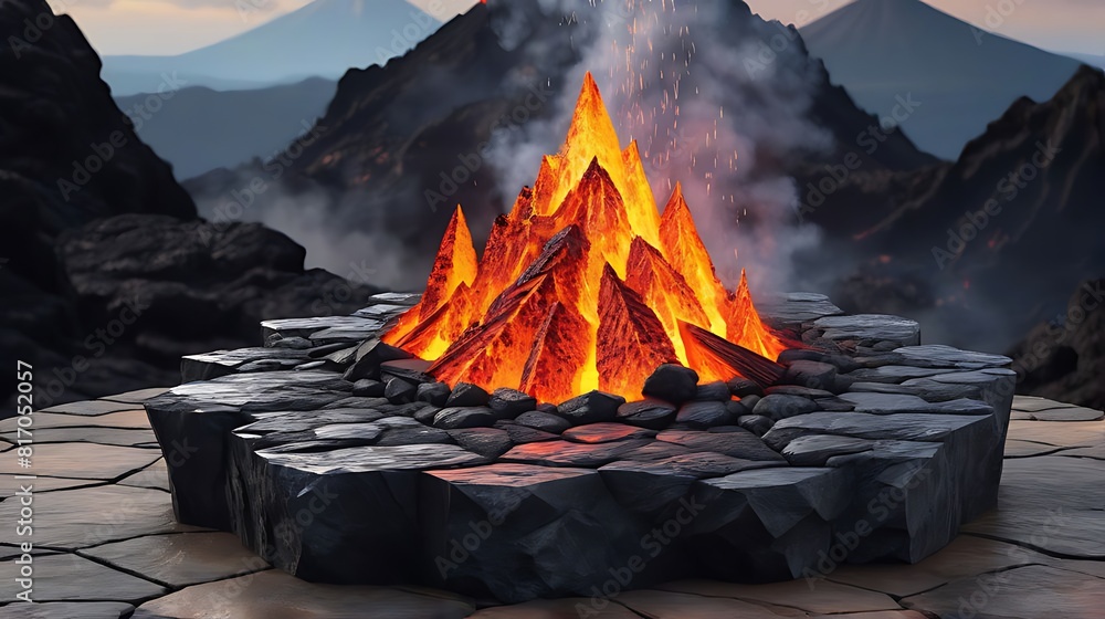 Fire lava podium rock volcano background product magma display 3d scene ...