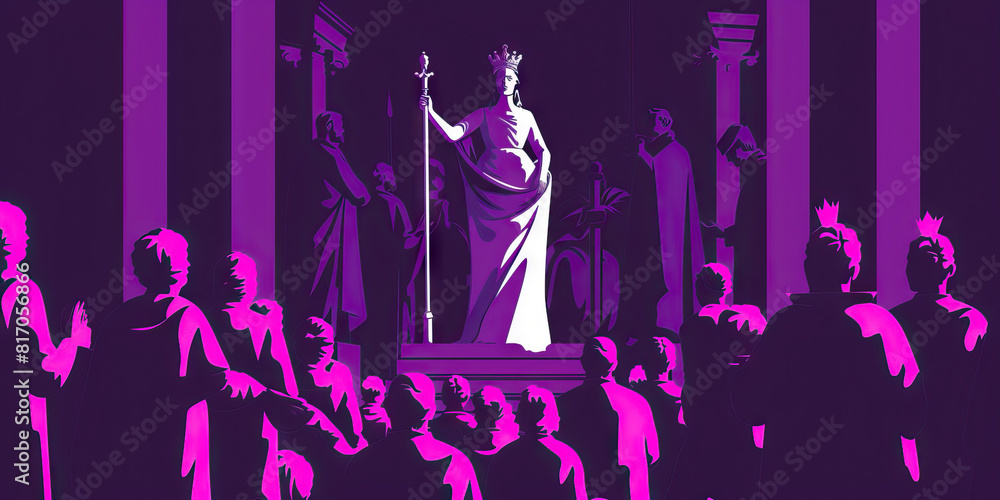 Royal Purple: A queen stands proudly atop a throne, her subjects bowing ...