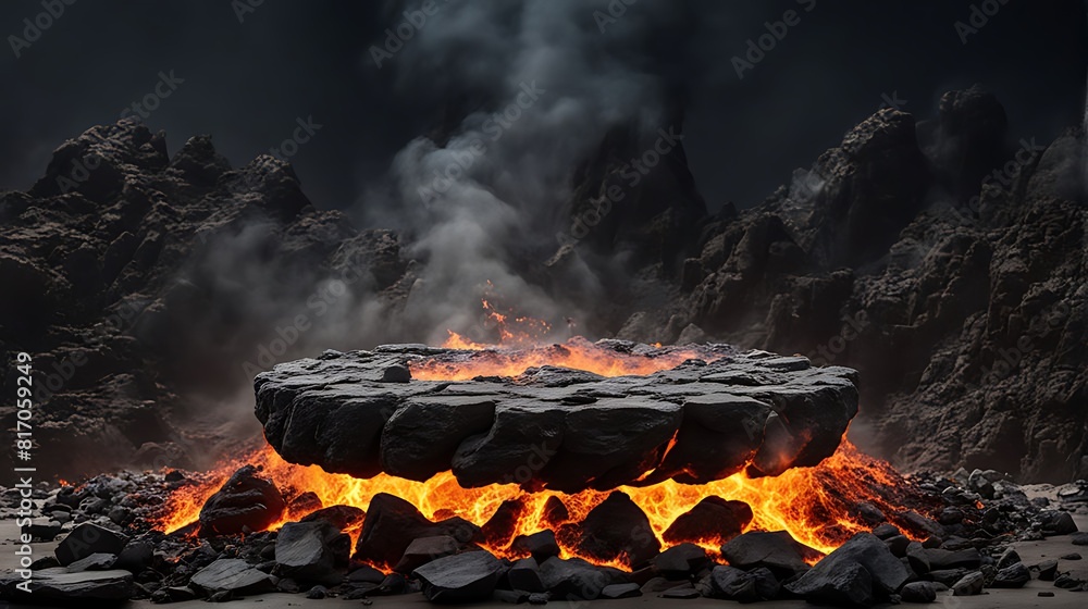 Fire lava podium rock volcano background product magma display 3d scene ...