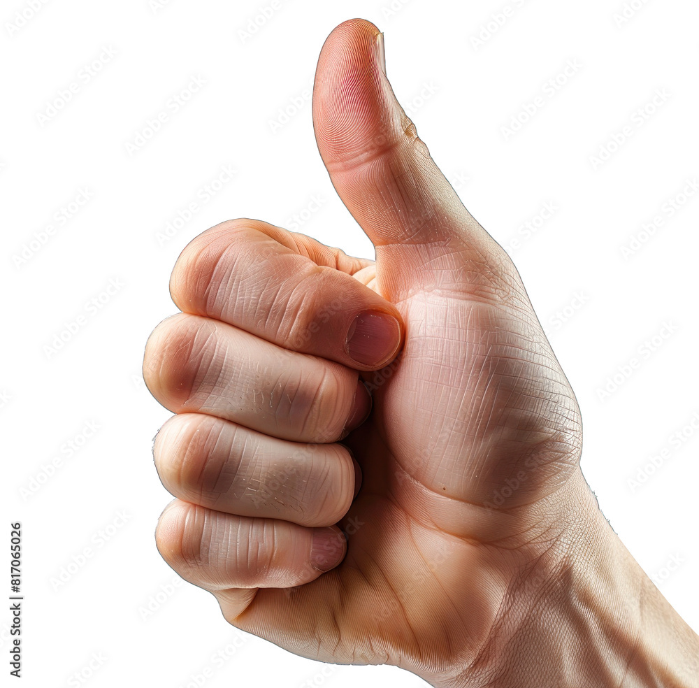 A hand giving a thumbs up sign. The hand is raised and the thumb is ...