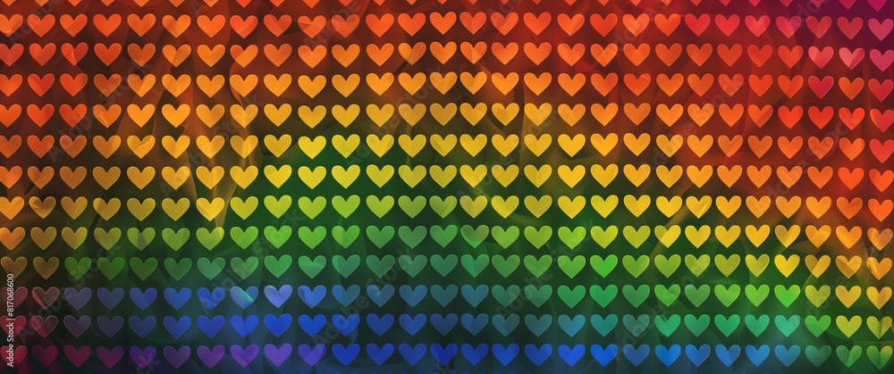 Pride Day inspired rainbow flag pattern made of small hearts ...
