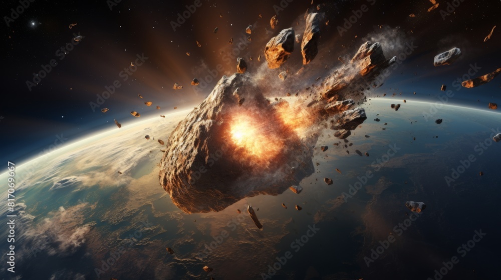 Giant meteorite impacts on earth, asteroid in collision with earth ...
