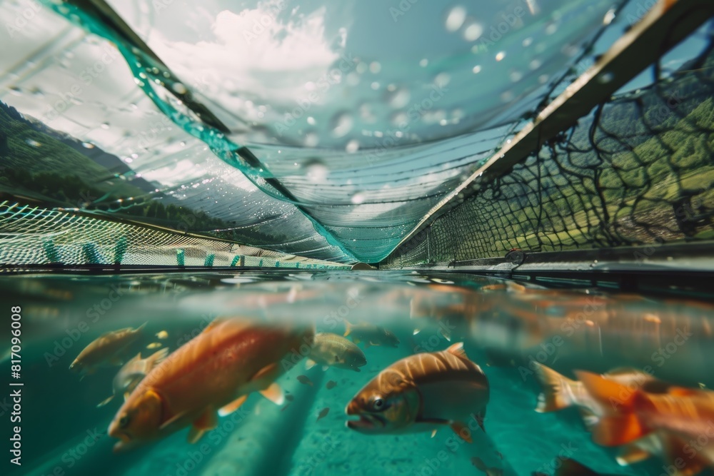Sustainable Aquaculture: Modern Salmon Farming Underwater in Natural ...