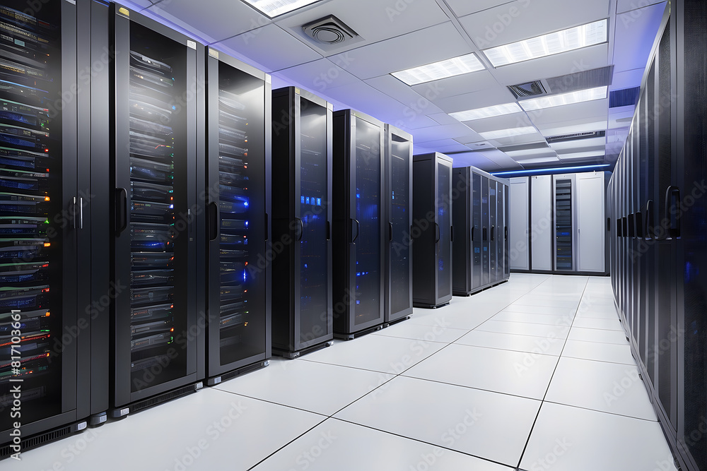 Server racks in computer network security server room data center ...
