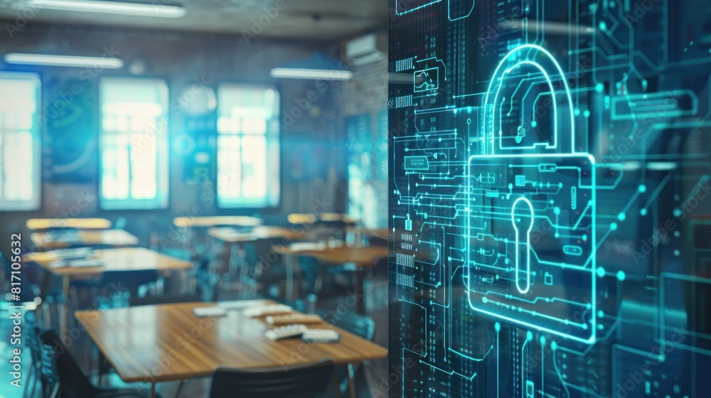 Virtual creative lock illustration with microcircuit on a modern ...