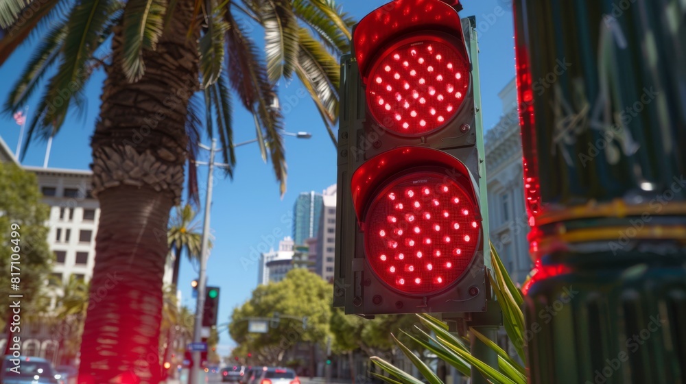Red traffic light with a countdown timer, indicating how many seconds ...