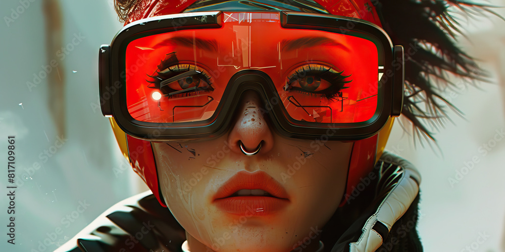 A retro-futuristic rebel, clad in vintage cyberpunk attire, struts ...