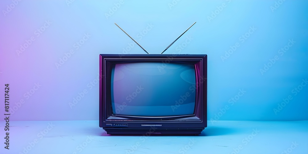 Old analog TV with boxy shape black bezel and dated antennas. Concept ...