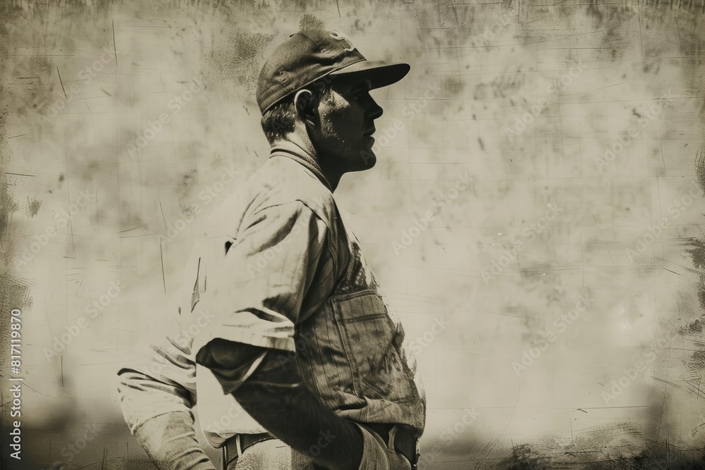 Nostalgic Early 20th Century Baseball Player in Vintage Gear Stock ...