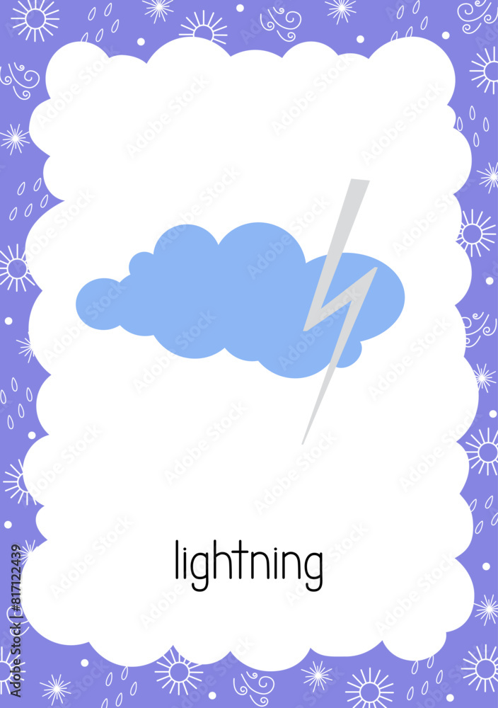 Weather flash card Lightning topical vocabulary learning printable ...