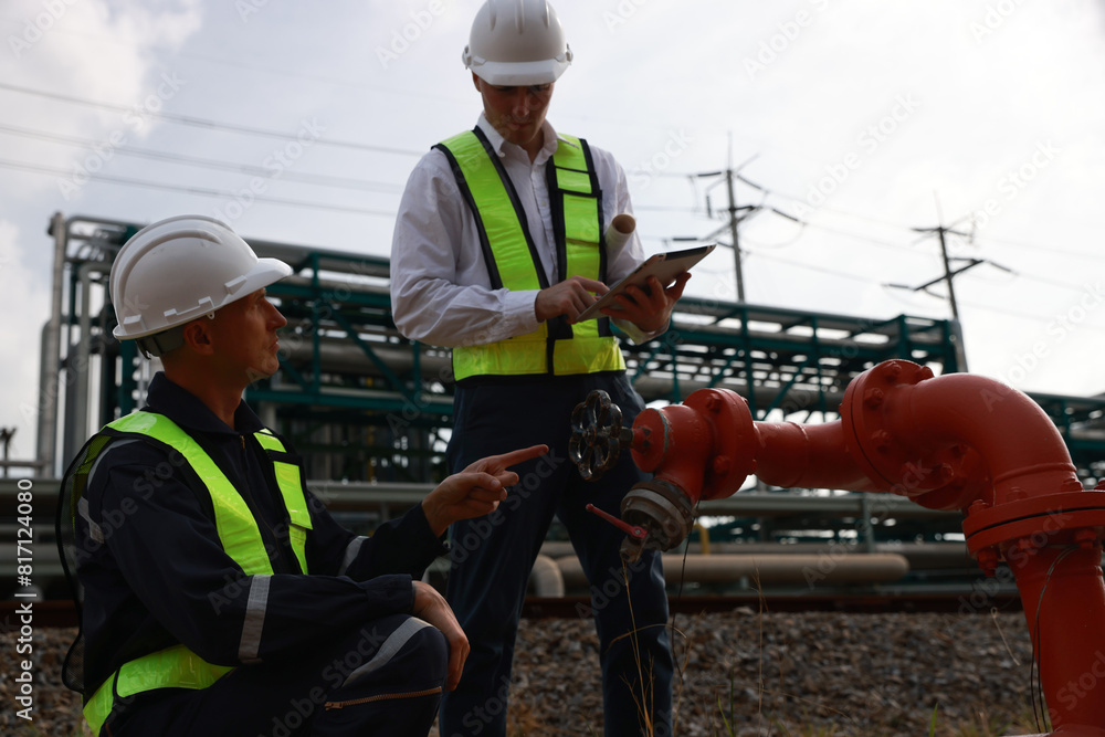 Two senior safety engineers inspecting the fire protection sprinkler ...
