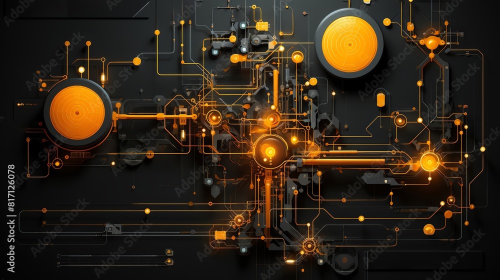 Quantum algorithm flowchart, front view, complex data paths, bright ...