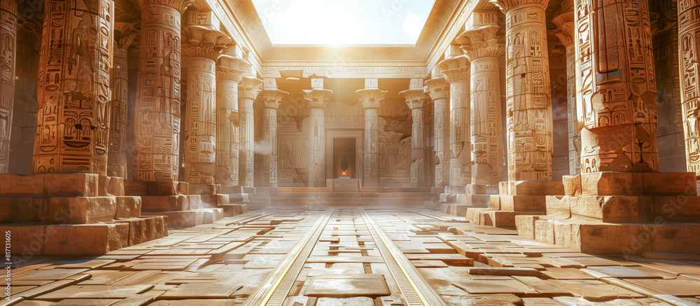 Grand Ancient Egyptian Palace Interior with Sunlit Columns and ...