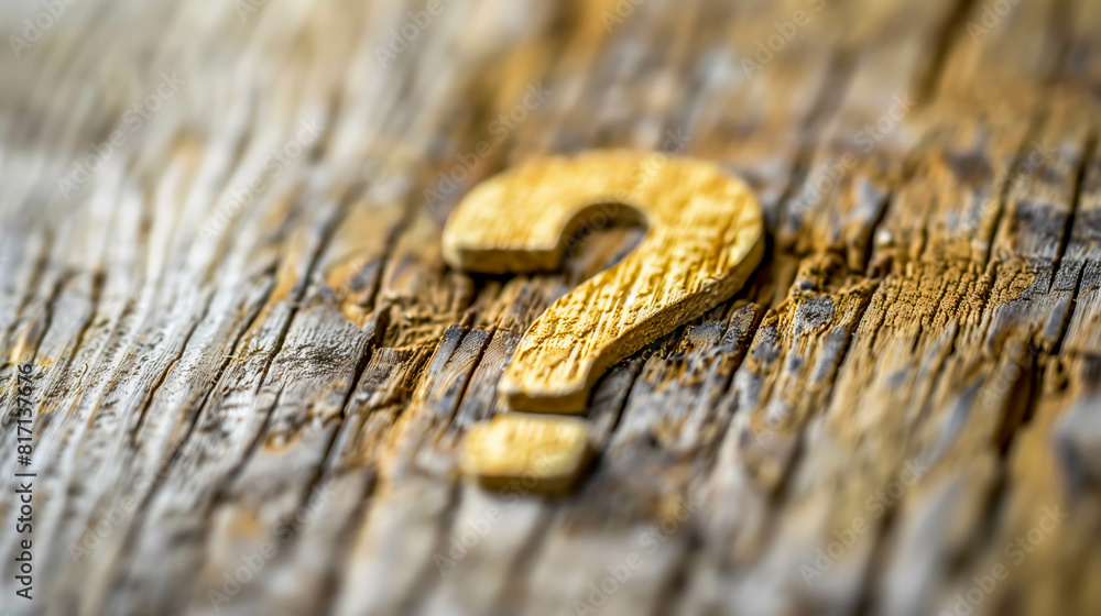 A wooden surface with a question mark on it. Concept of curiosity and ...