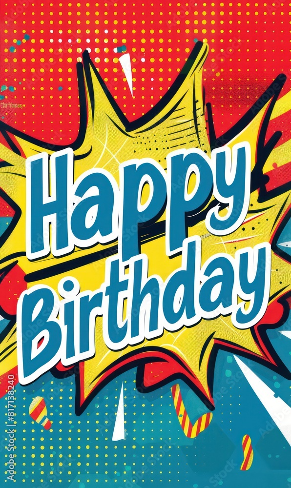 happy birthday in a bold comic book style with bright primary colors ...