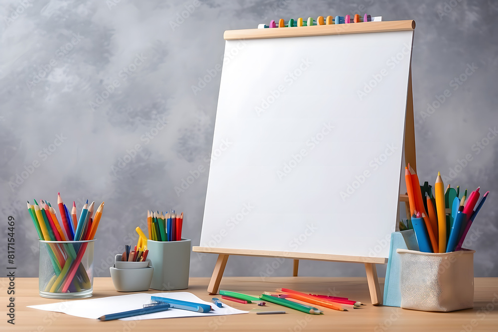 Blank the whiteboard for notes. White school board with copy space on ...