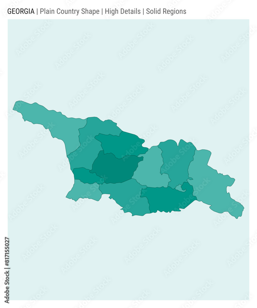 Georgia plain country map. High Details. Solid Regions style. Shape of ...