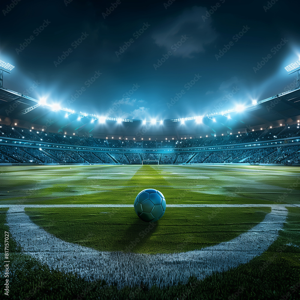 View of soccer stadium from the players' entrance at night foodball on ...