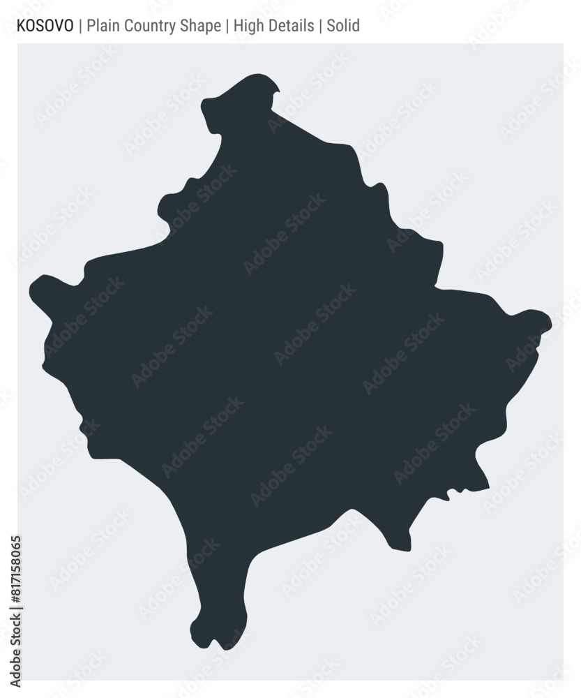 Kosovo plain country map. High Details. Solid style. Shape of Kosovo ...