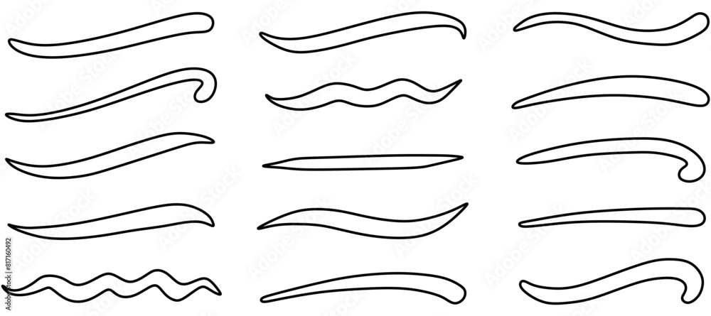 Vetor de Swoosh, swash underline stroke set. Hand drawn Line Art Swirl ...