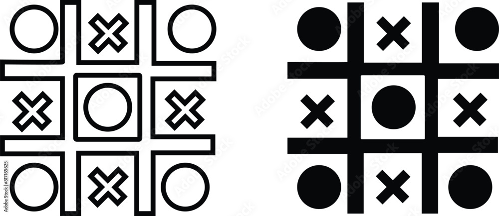 set of numbers outline silhouette tic Tac toe icon set isolated on ...
