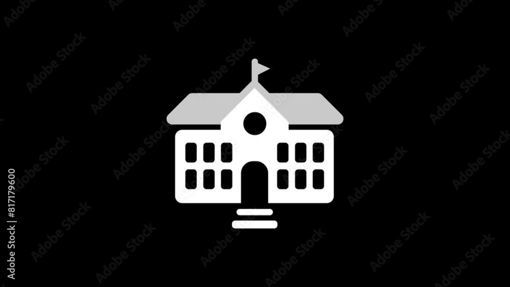Animated icon of a school in white. Line animation of an academic ...