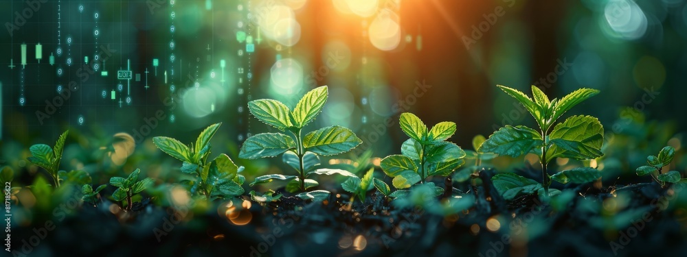 Eco-Friendly Chart: A stock chart with plants growing along the lines ...