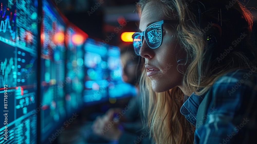 Digital forensic analysts solving cyber crimes side view crime fighting ...