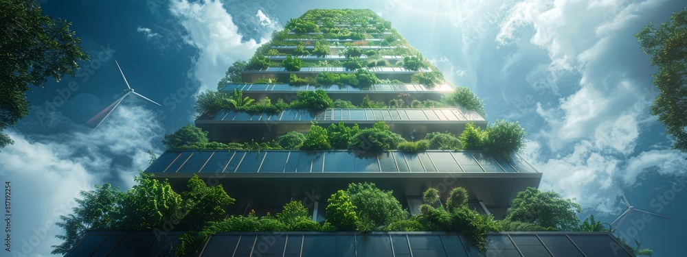 Green Energy Tower: A skyscraper covered in solar panels and wind ...