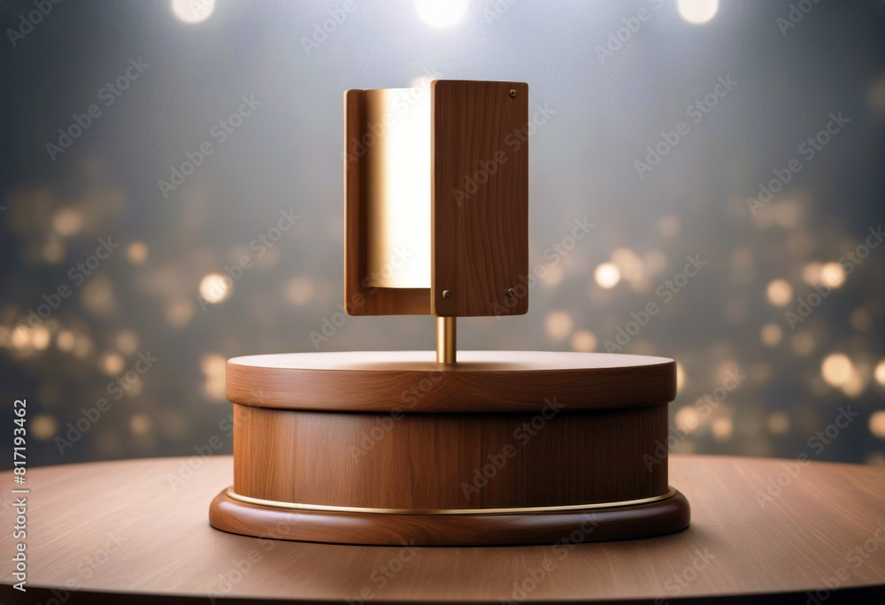 'Round transparent isolated wooden podium background poduim dais ...