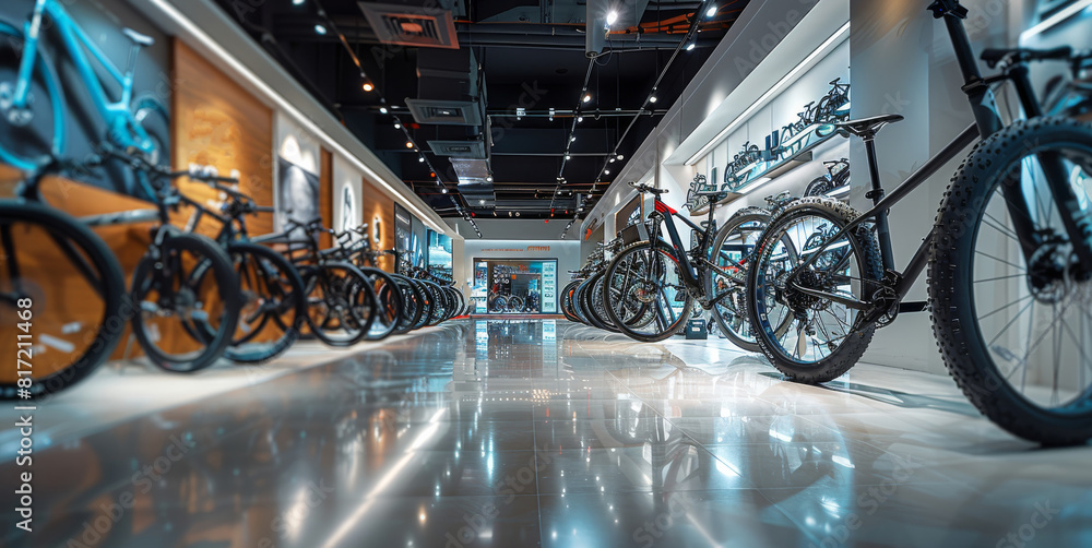 Bicycle sales showroom, at the center of the showroom lies a spacious ...