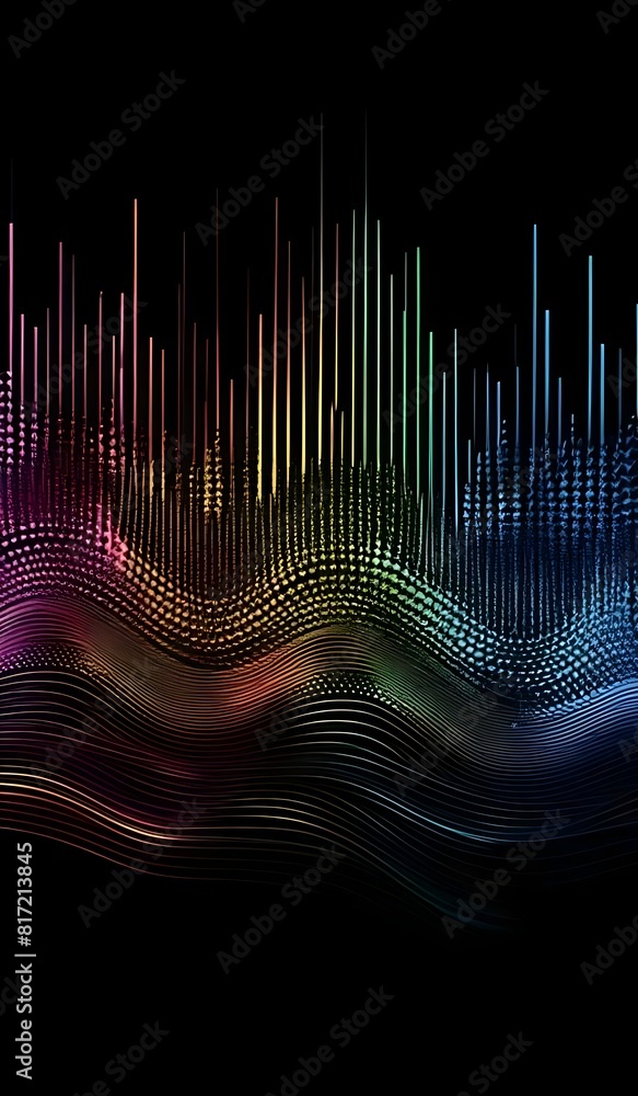image featuring an audio equalizer visualization set against a black ...