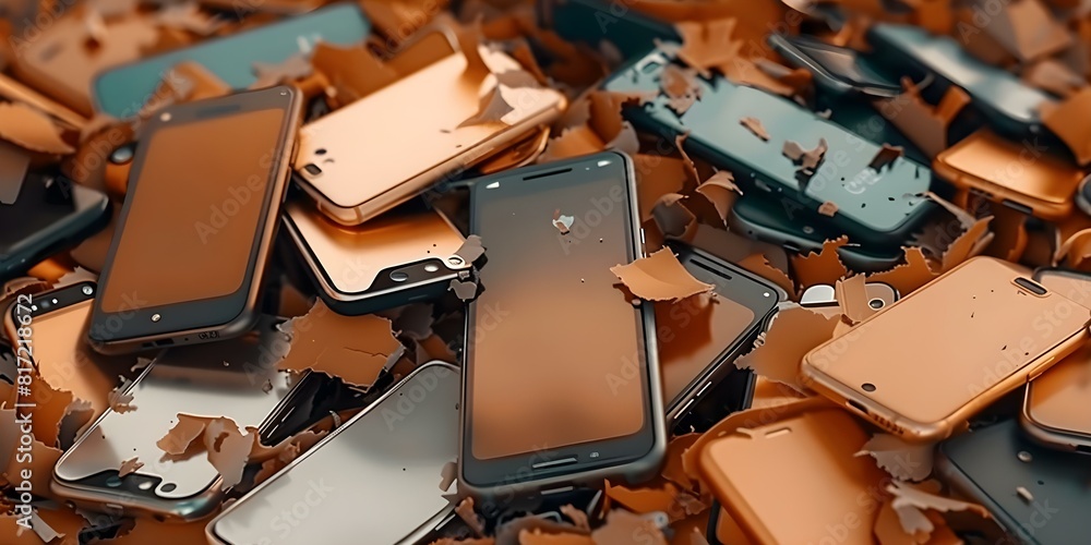 Pile of outdated smartphones. Concept Phone recycling, Technology waste ...