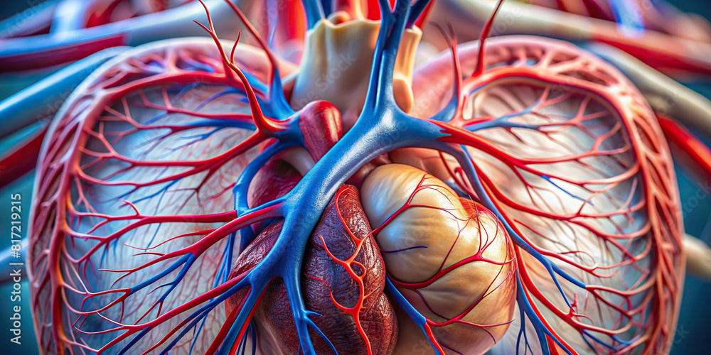 Extreme close-up of the human heart, emphasizing the valves and ...
