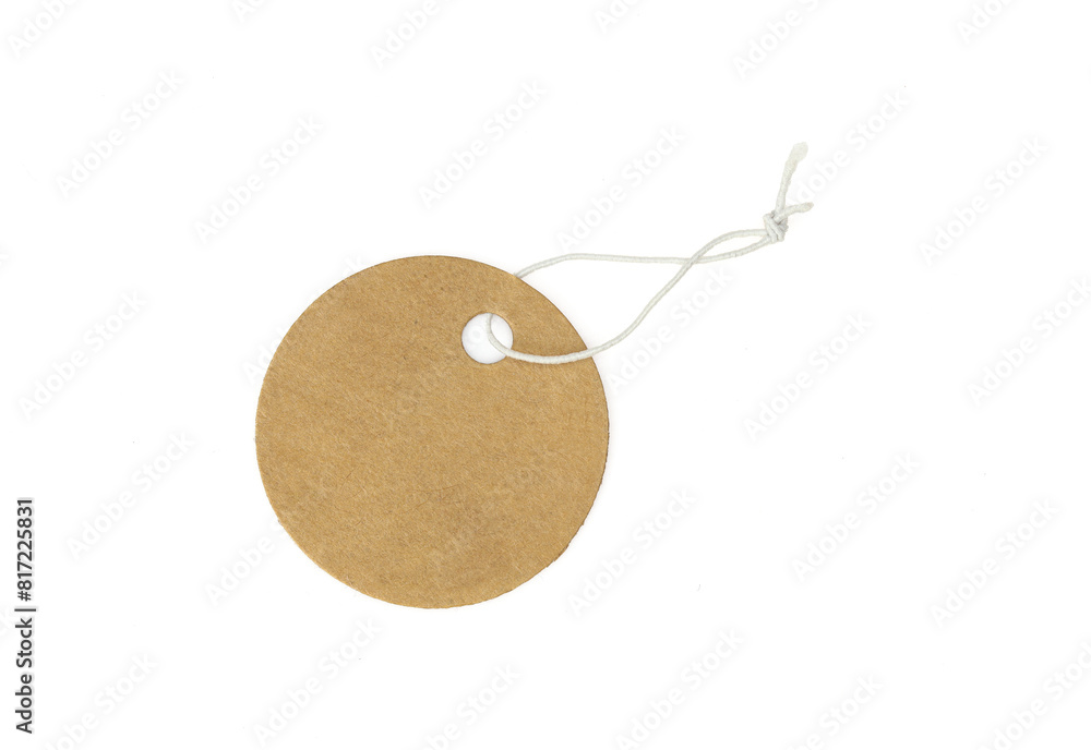 Round brown paper tag with string isolated on white background. Blank ...