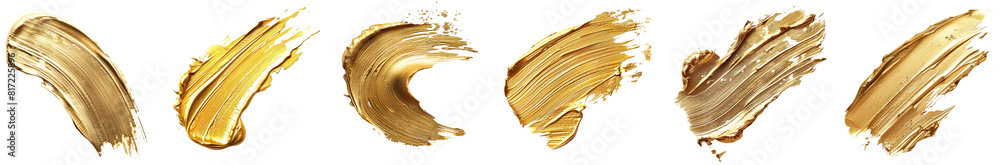 Golden paint brush strokes collection. Set of gold paint smear with glittering texture Stock ...