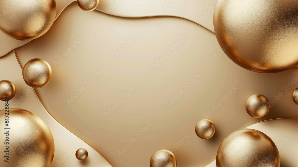 Gold Spheres on Smooth Background, copy space. 3D render of gold ...