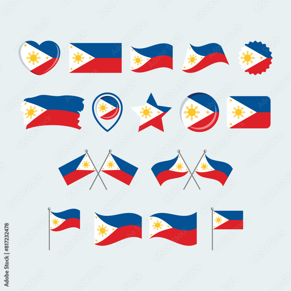Flag of the Philippines icon set vector isolated on a gray background ...