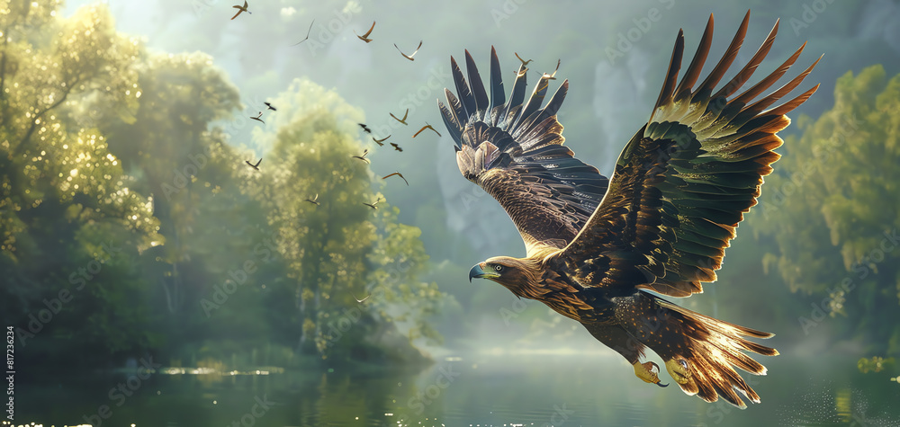 Integrate the grace of a soaring eagles flight with musical staffs in ...