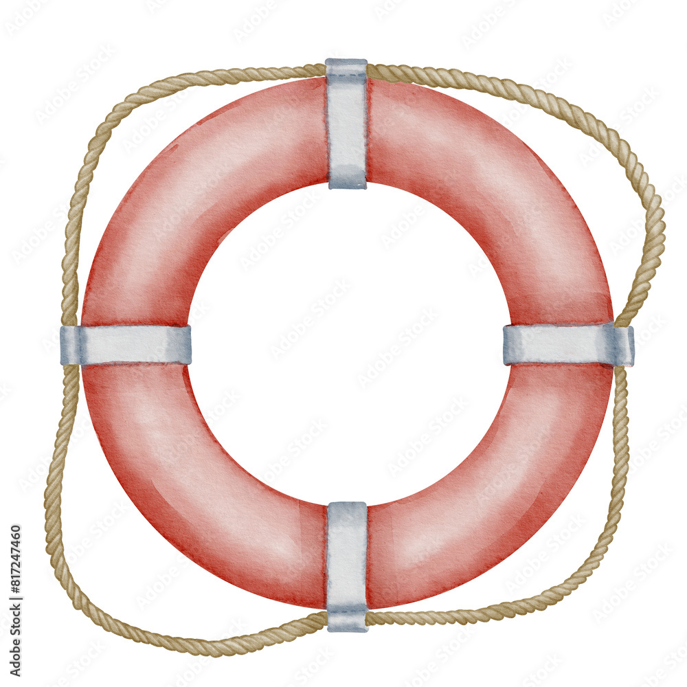 Lifebuoy watercolor illustration. Drawing of round life Preserver ...