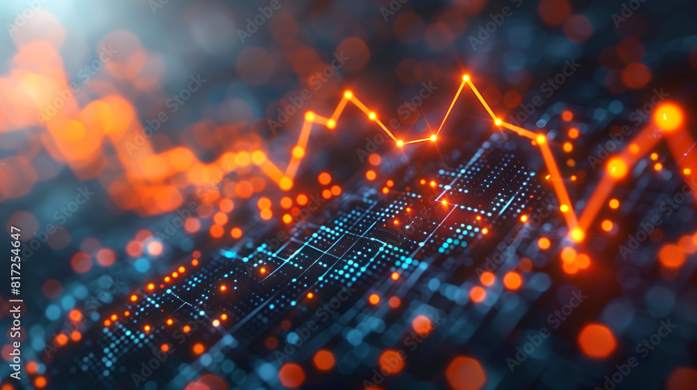 A line graph with a steady upward trajectory emerges from a network of ...