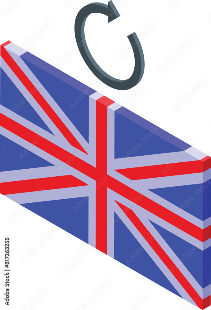 Isometric vector illustration of the uk flag with a circular arrow ...