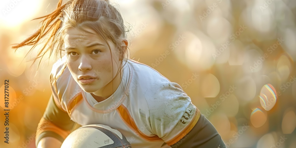 Female rugby player demonstrates strength and determination during game ...