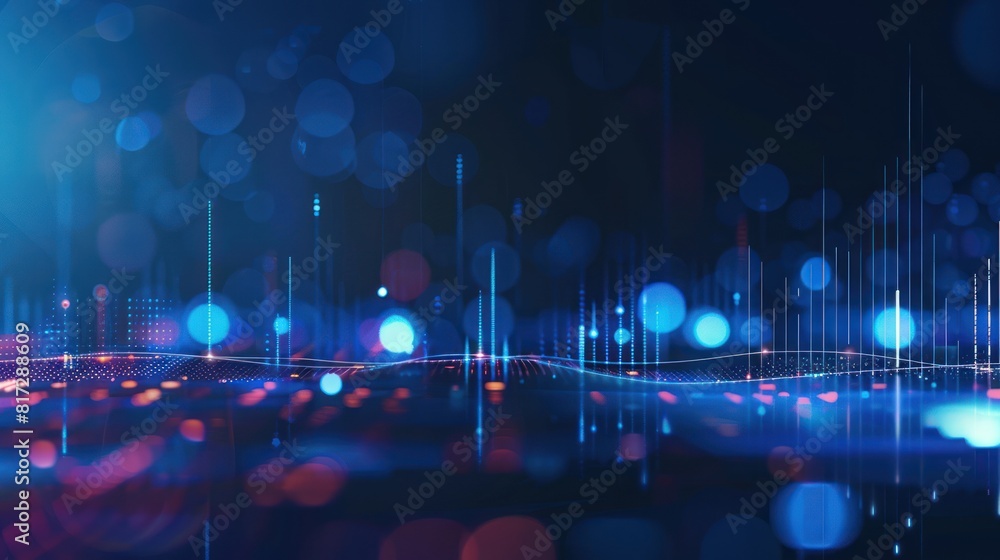 Abstract sound wave vector background with shining blue color, abstract blue digital equalizer ...