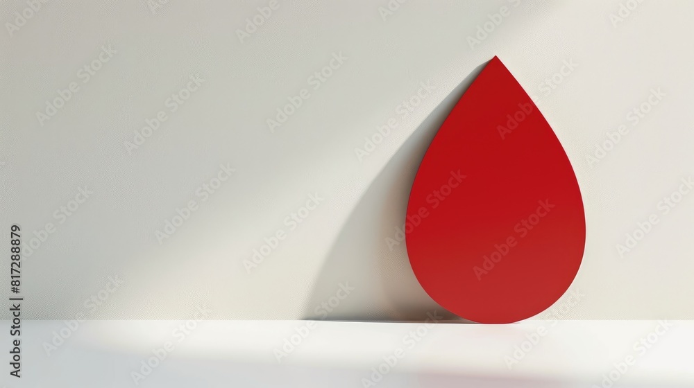 A paper cutout in the shape of a droplet of blood rests on a white ...