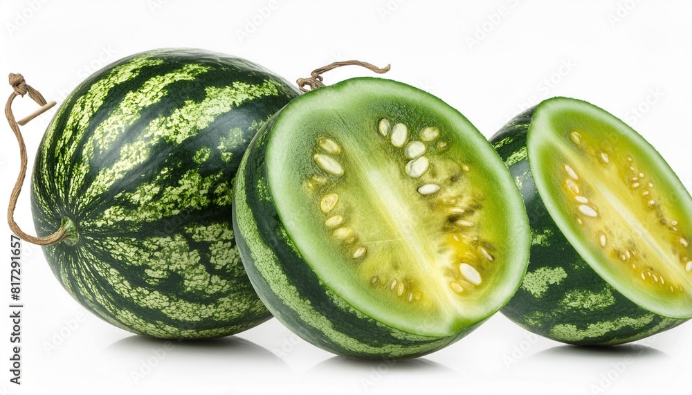 gold speckled green watermelon in high definition on white studio ...