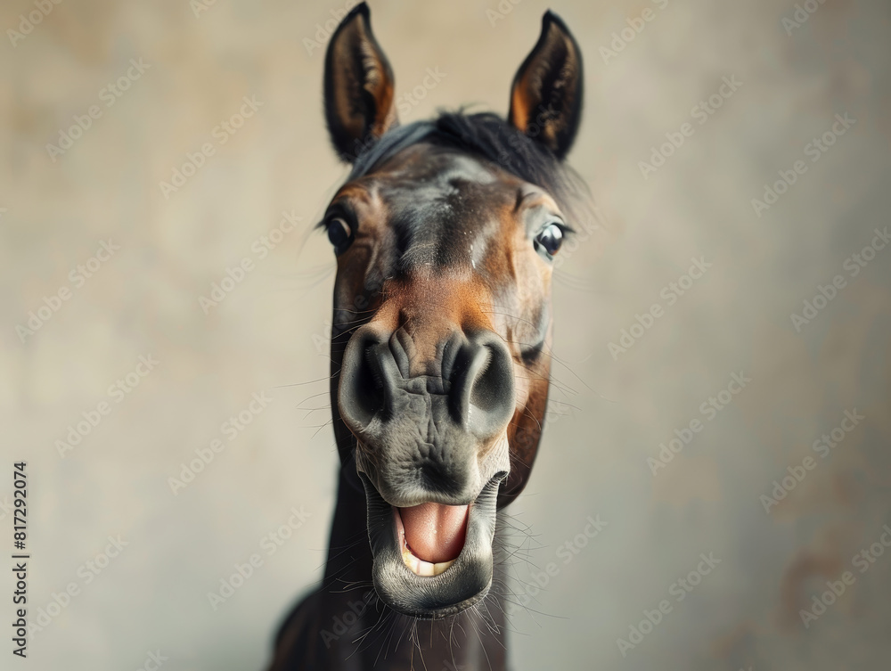 hylarious horse yelling, comic image, Smiling horse with fluffy mane on ...